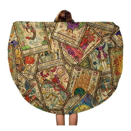 JSDART 60 inch Round Beach Towel Blanket Old Colorful Tarot in Chaotic ...