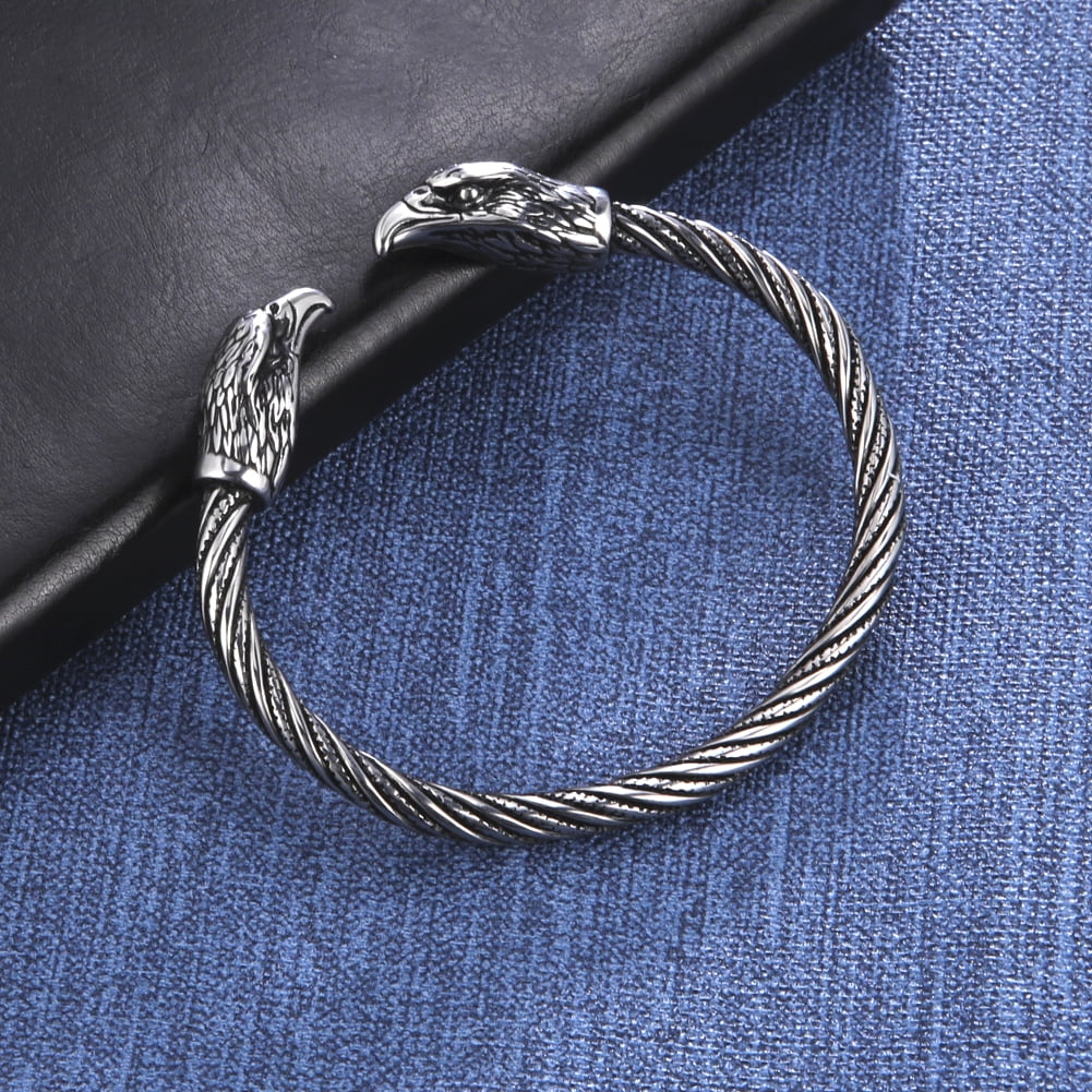TEAMER Hawk Head Animal Viking Silver Bracelet Stainless Steel Nordic ...