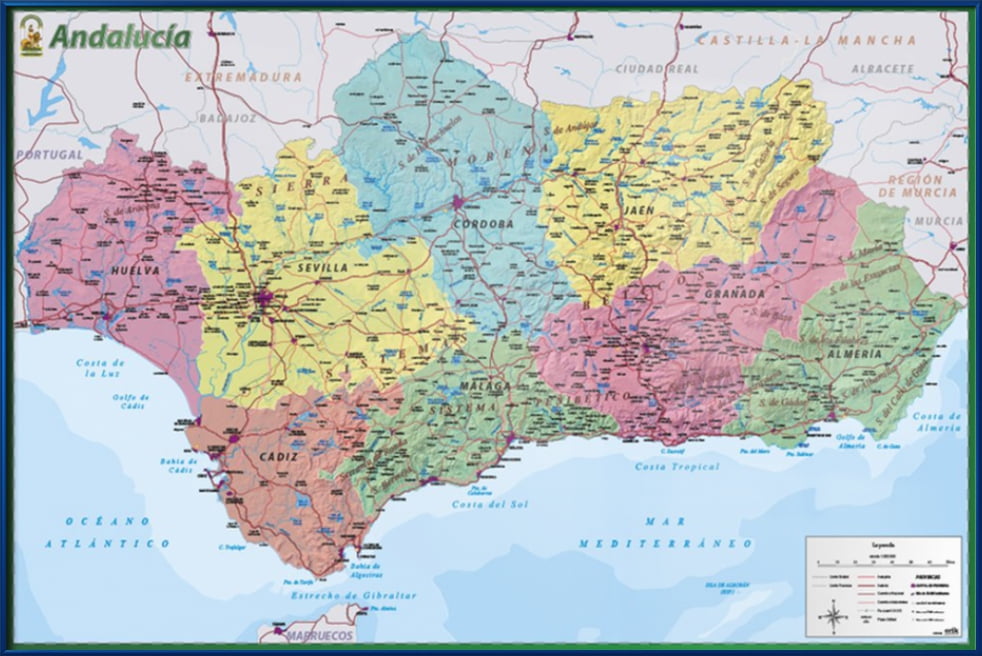 Map of Andalusia (Spain) - Framed Poster (Andalucia, Espagna - Spanish ...