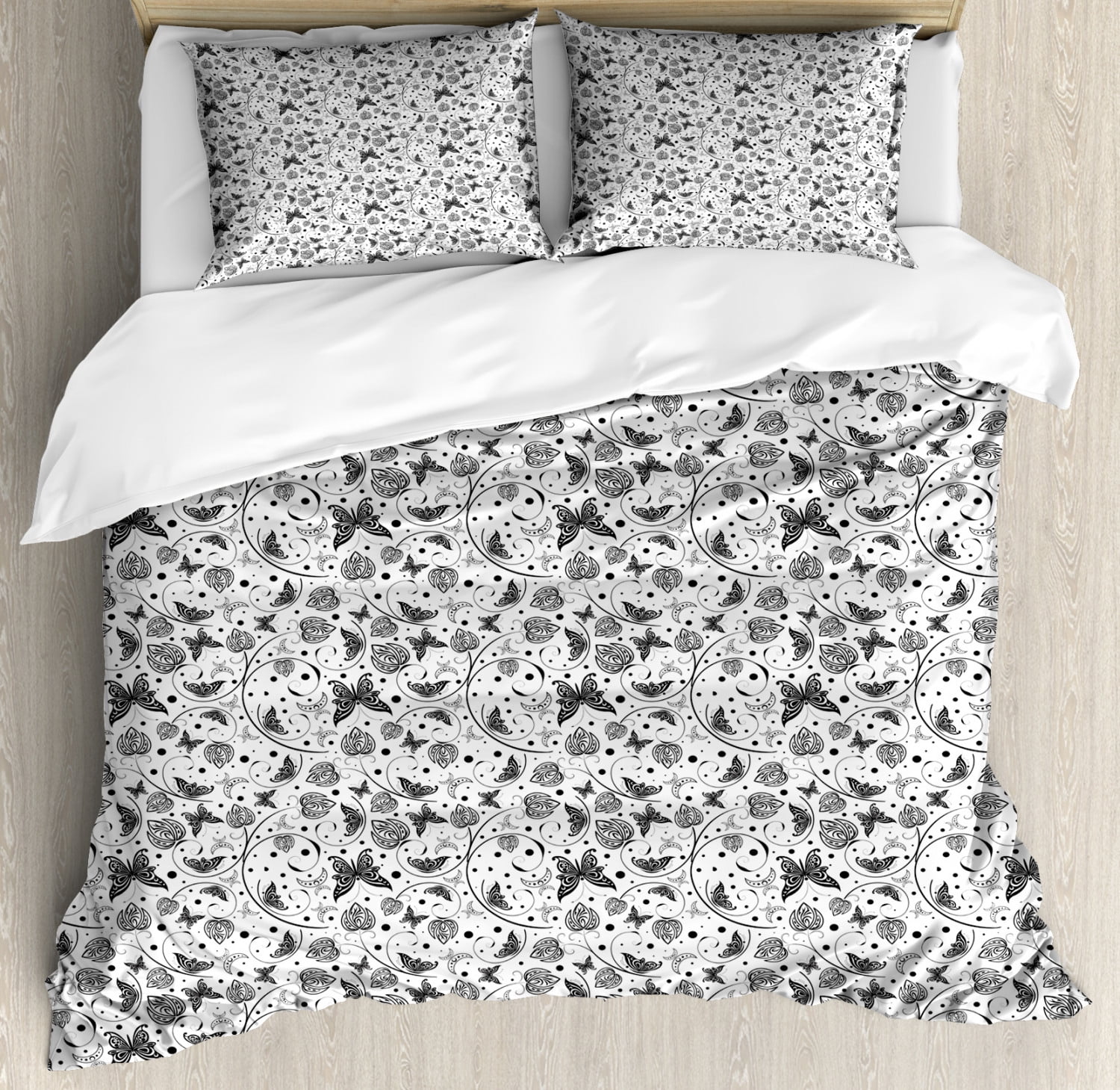 Black and White Queen Size Duvet Cover Set, Monochrome Butterflies and ...