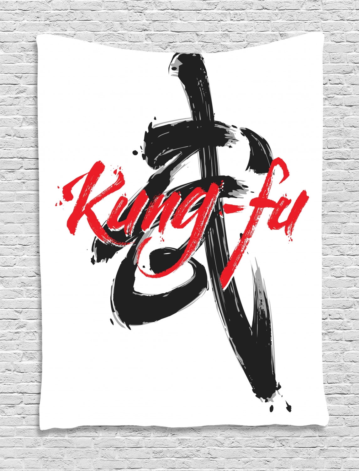Kung Fu Tapestry, Ink Brush Written Calligraphy on Chinese Logogram of ...