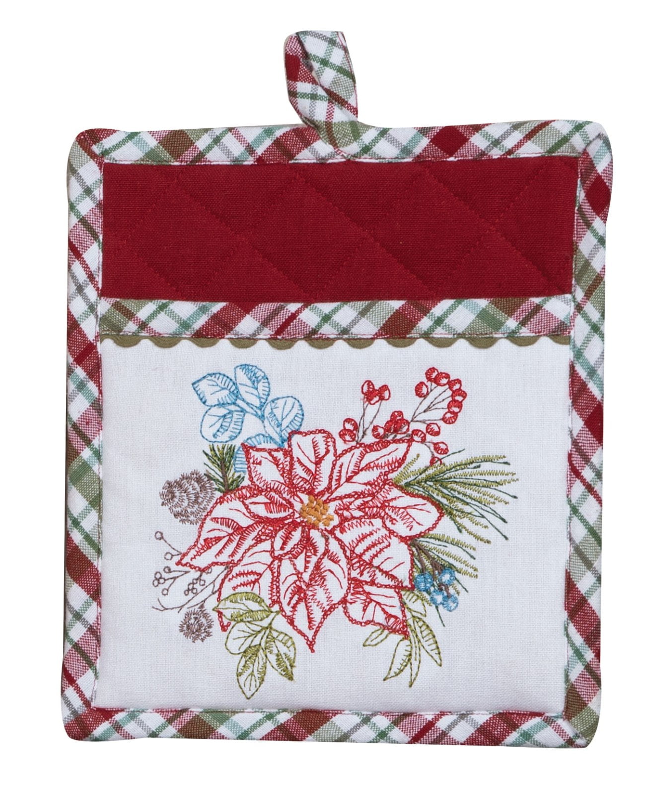 Our Christmas Story Poinsettia Plaid Embroidered Kitchen Oven Pocket ...