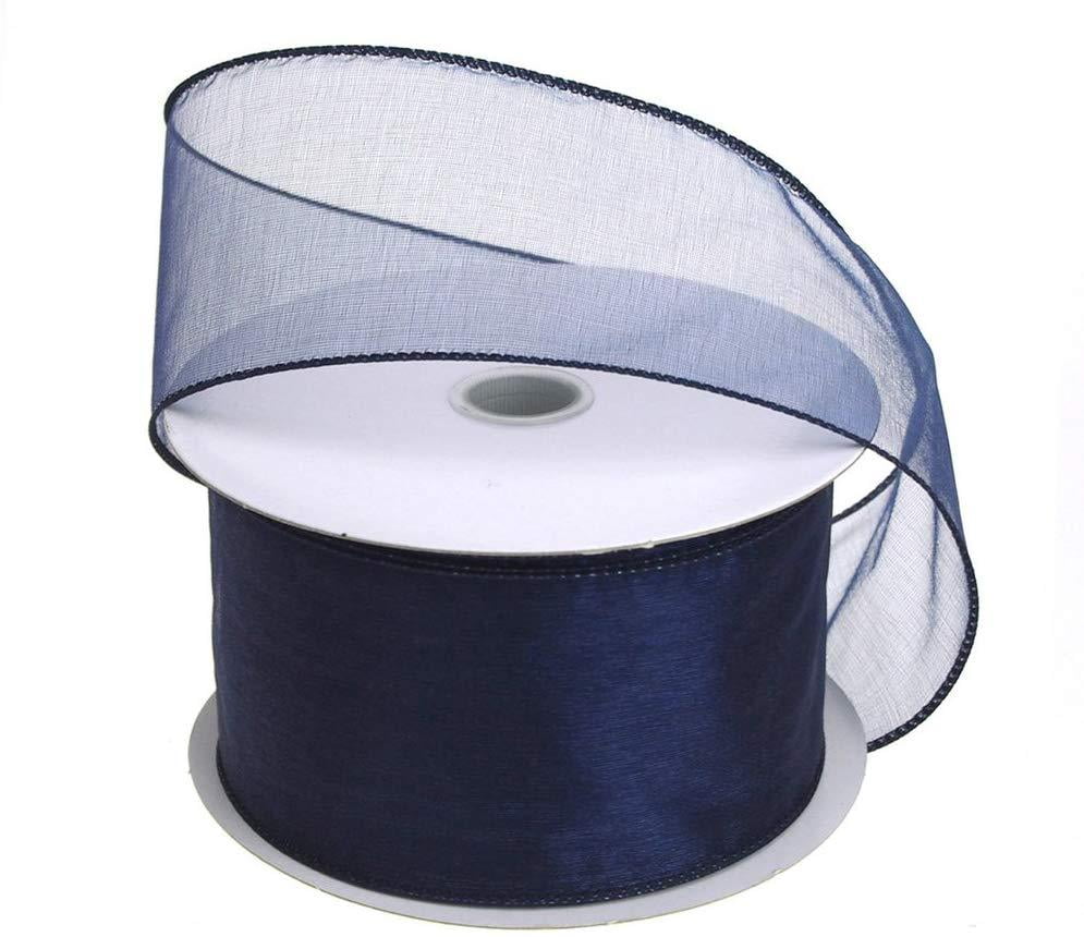 Sheer Chiffon Ribbon Wired Edge, 2-1/2-Inch, 25 Yards, Navy Blue ...