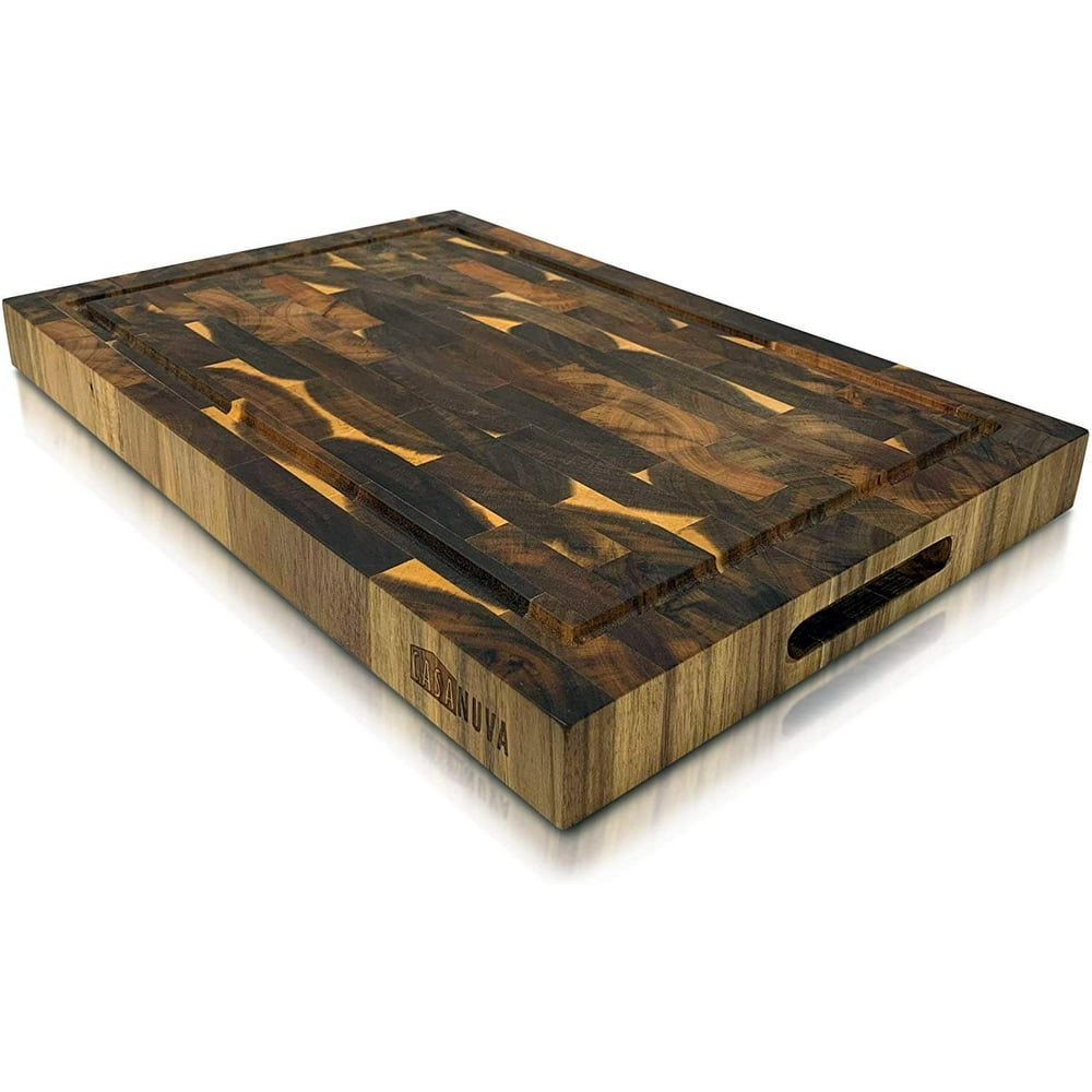 Extra Large Reversible Acacia Wood Cutting Board 18x12x1.5 Butcher Block With Juice Groove ...