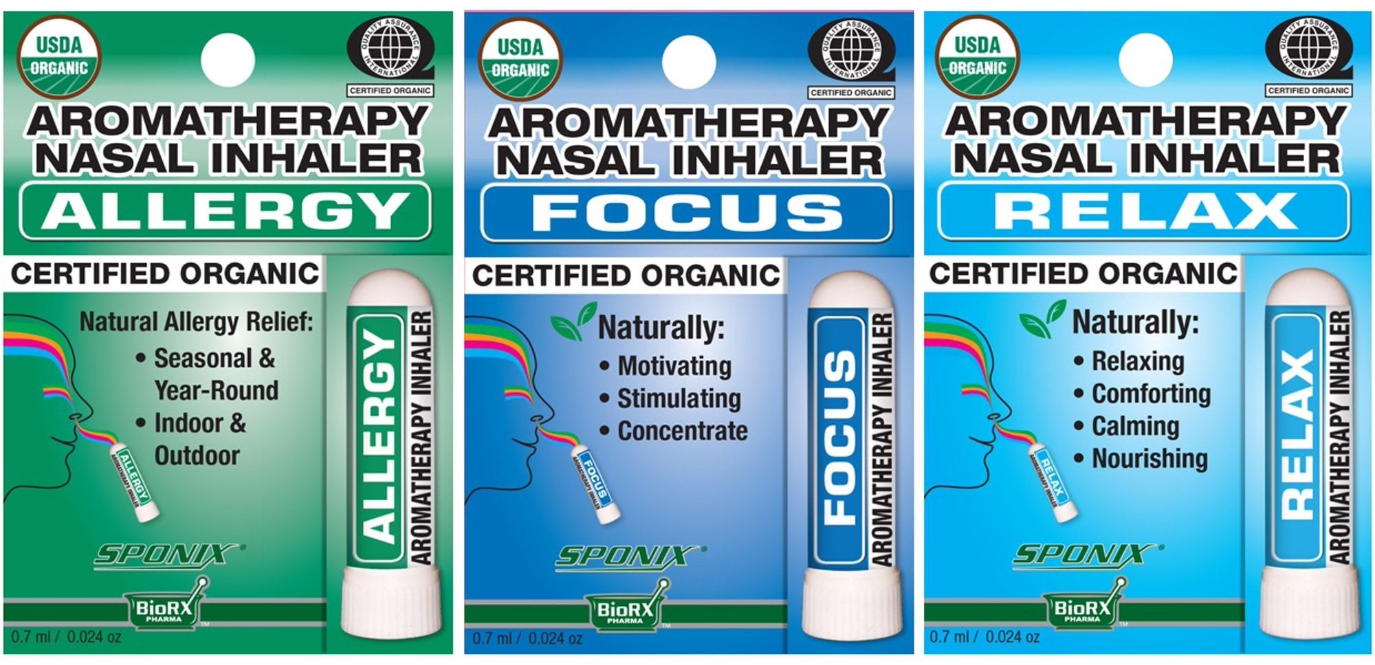 Nasal Inhaler Aromatherapy Gift Set of 3 - USDA Organic - Allergy ...