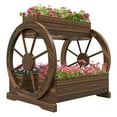 Outsunny Outdoor Wooden Wagon Planter Box, Decorative 2-Tier Raised ...