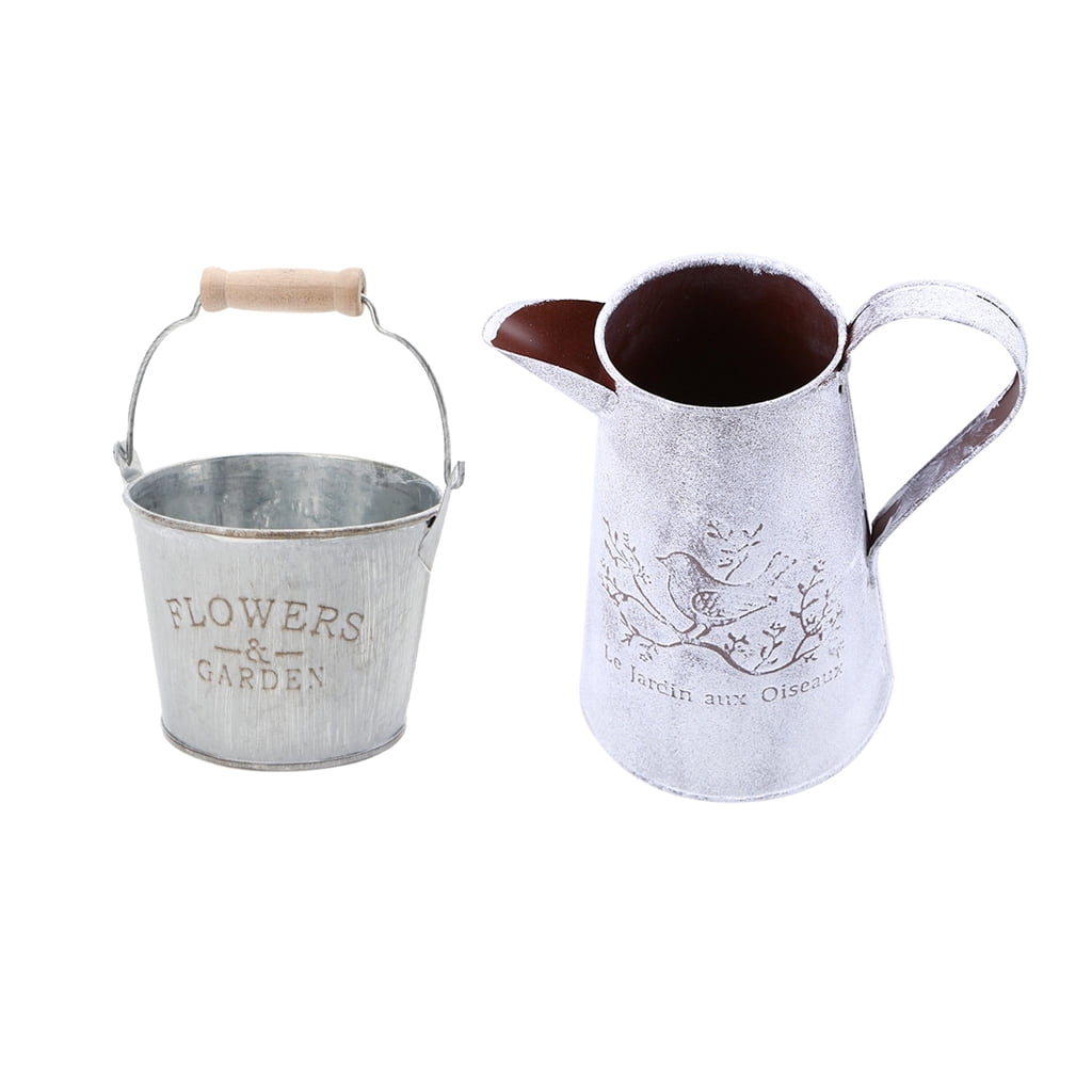 2 Pack Galvanized Buckets, Metal Planter Pail Tin, Container ...