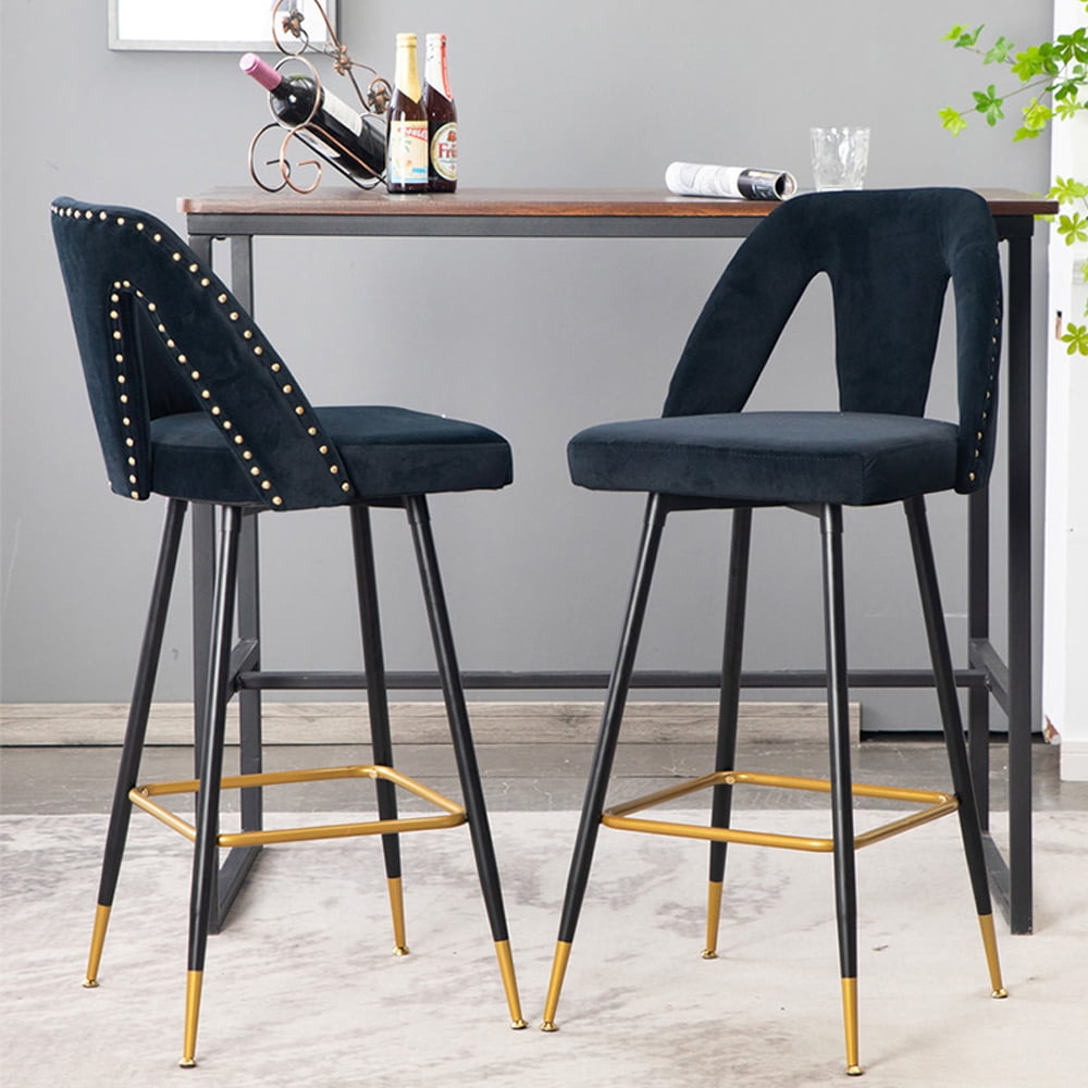 SYNGAR Modern Bar Chairs Set of 2, Contemporary Velvet Upholstered Bar ...