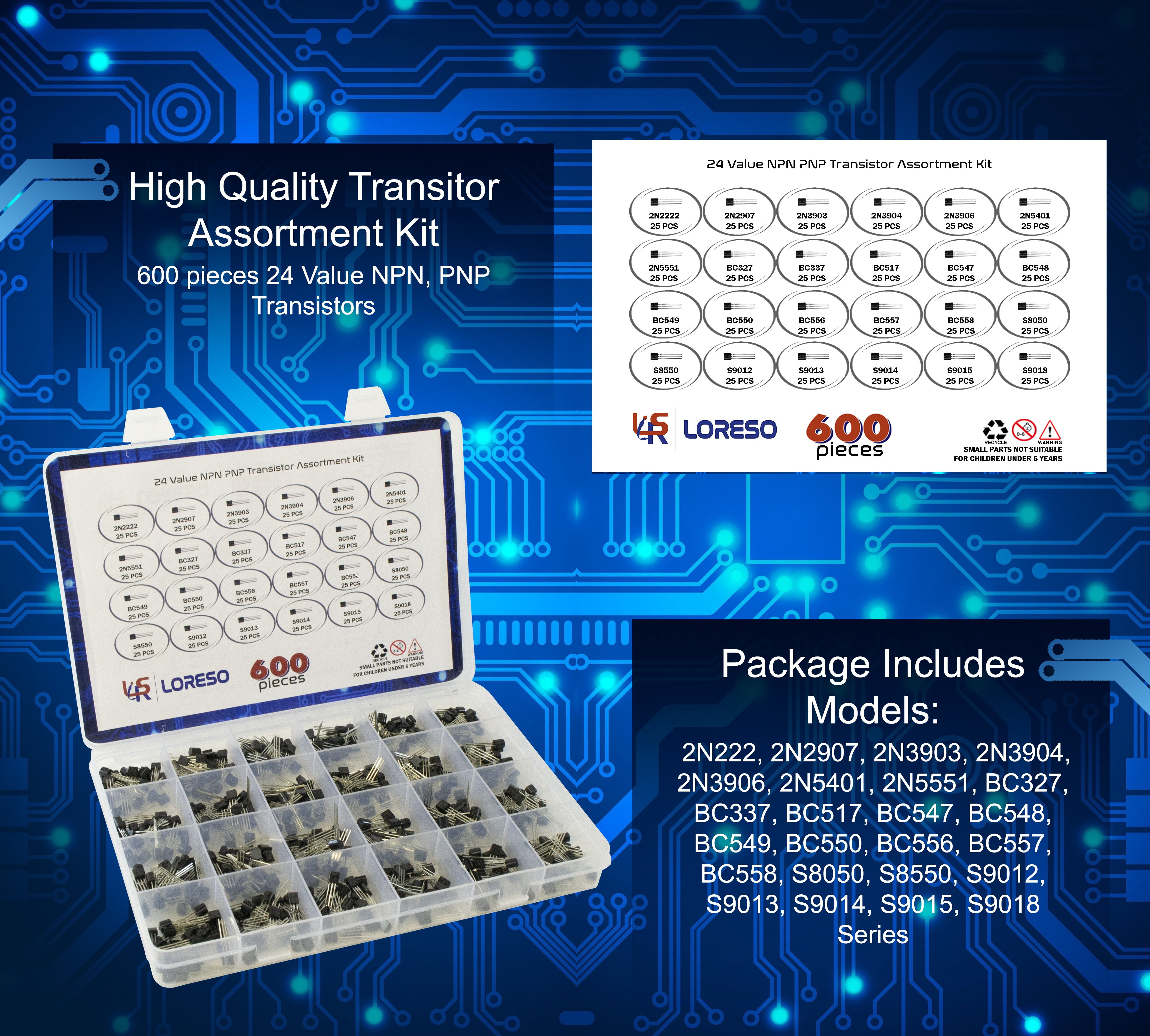 Buy LSR Loreso 24 Value 600-Piece Transistor Assortment Kit - NPN PNP ...