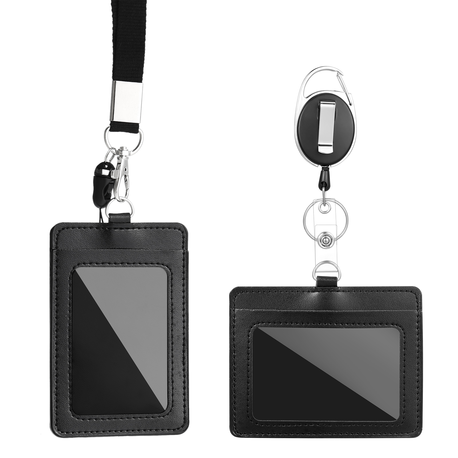 HEQUSIGNS 2Pcs Retractable Badge Holder Heavy Duty PU Leather Black HEQUSIGNS 2Pcs Retractable Badge Holder Heavy Duty PU Leather Black