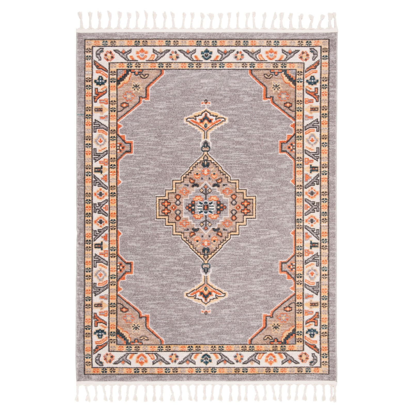 SAFAVIEH Farmhouse Arline Aztec Fringe Runner Rug, Grey/Orange, 2' x 8 ...