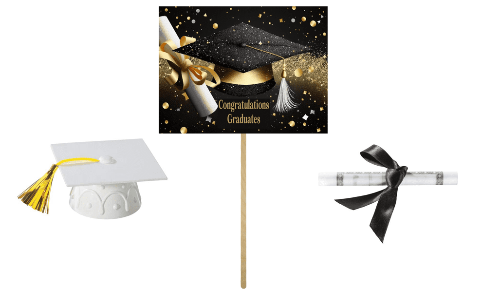 NCS White Plastic Graduation Cap Cake Topper with Large Paper Diploma ...
