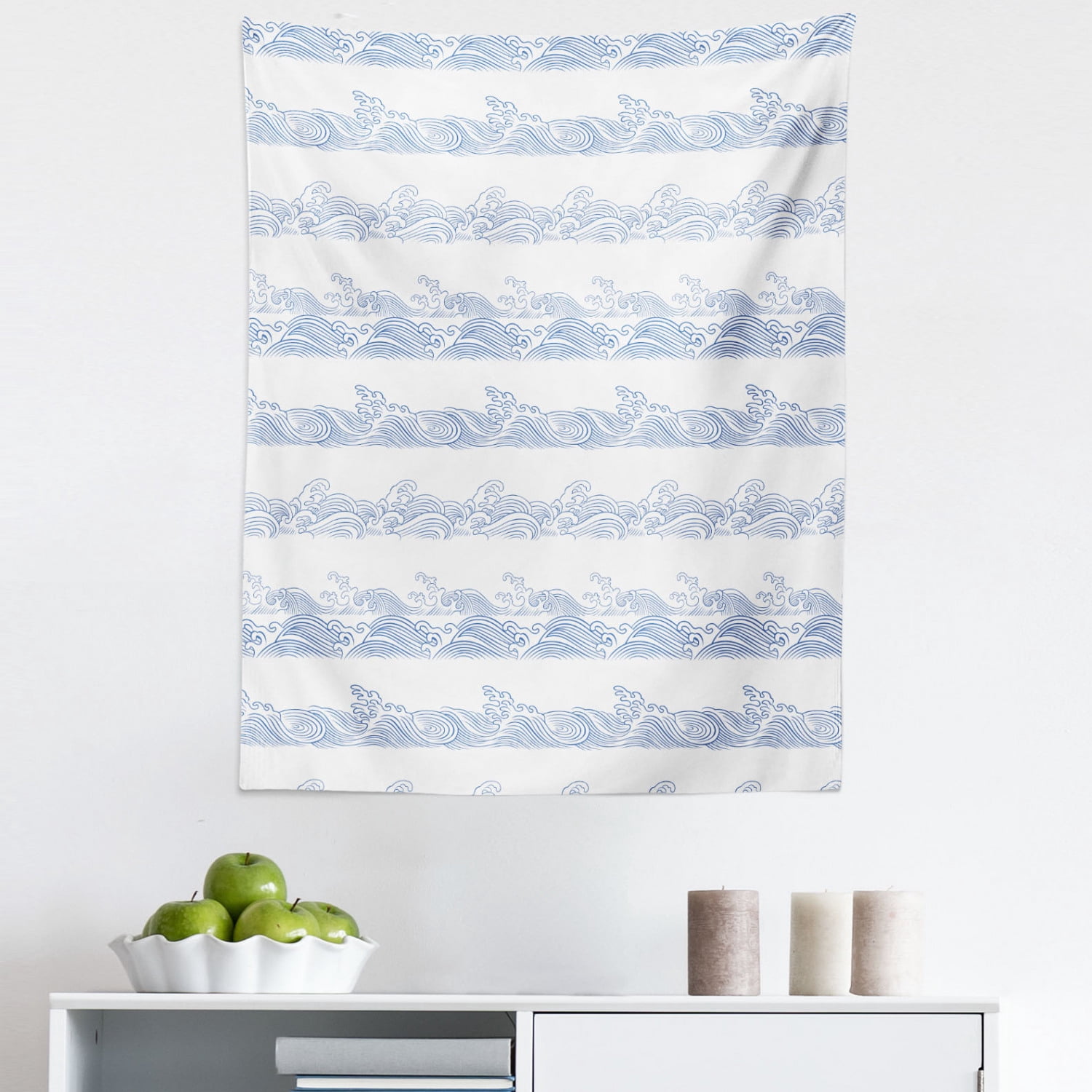Wave Tapestry, Rhythmic Nautical Theme Simplistic Abstract Sea Wind ...