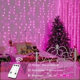 JMEXSUSS 300 LED Pink Christmas Curtain Lights Indoor, Pink String ...