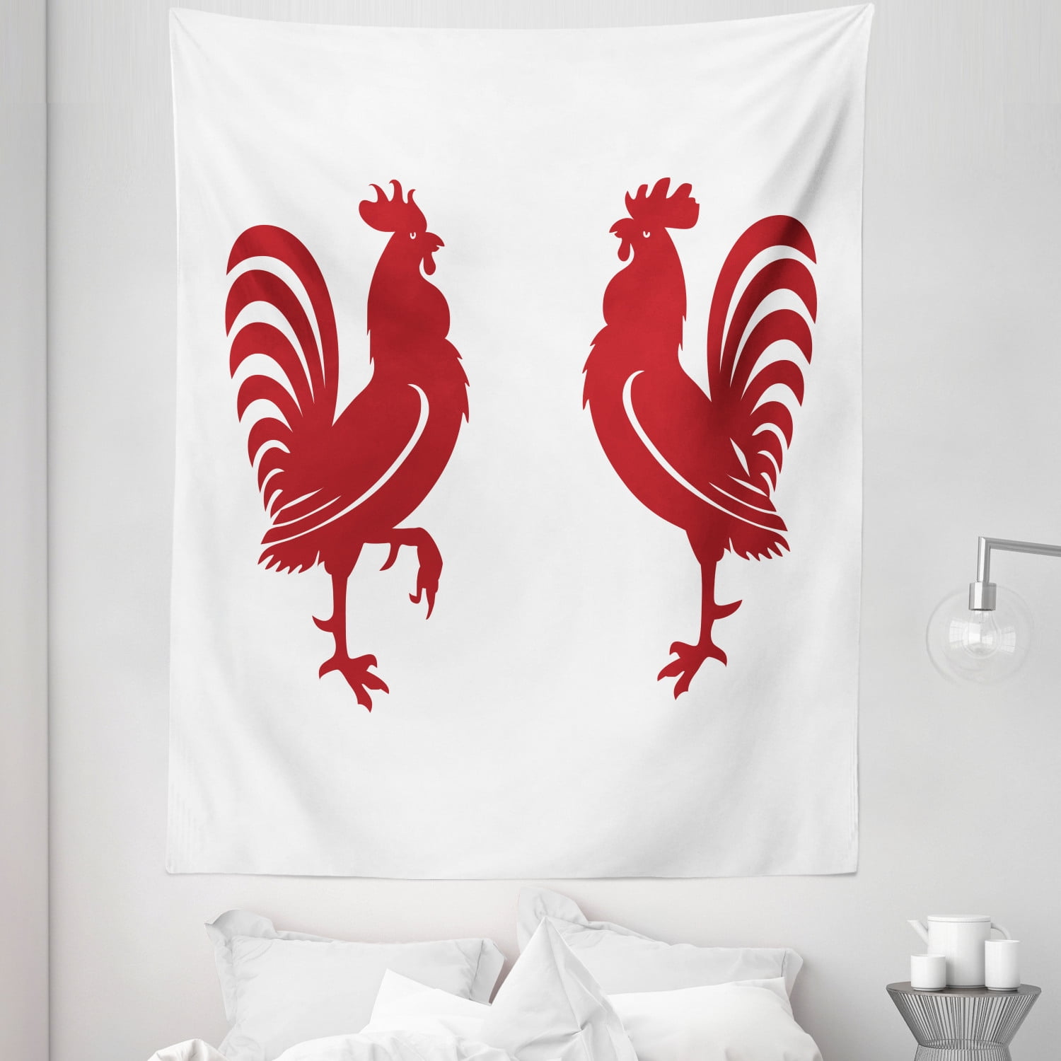 Rooster Tapestry, Cockerel Silhouette in Warm Colors Poultry Farm ...