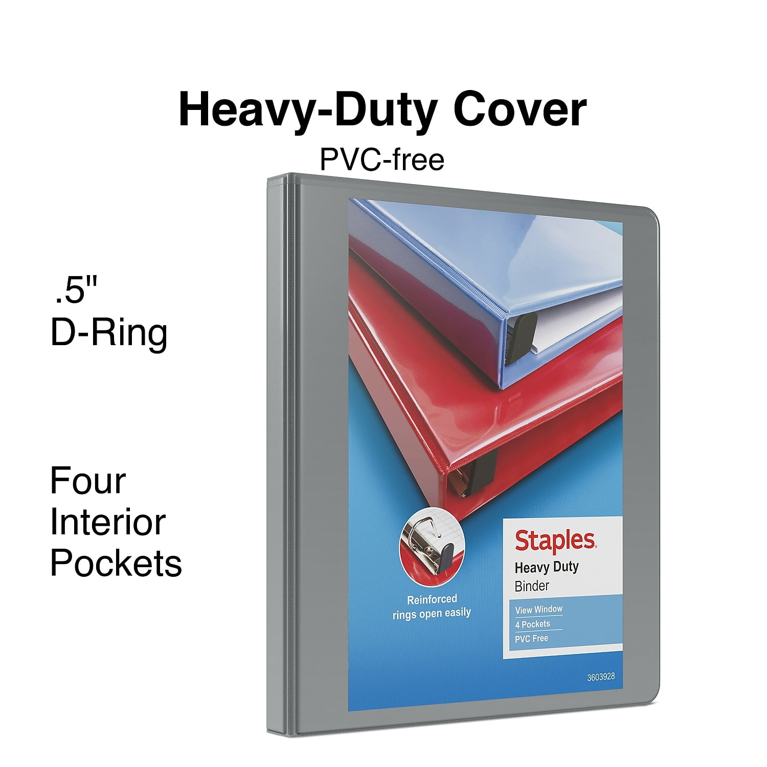 1/2" Staples Heavy-Duty View Binder with D-Rings Gray 976067 - Walmart.com