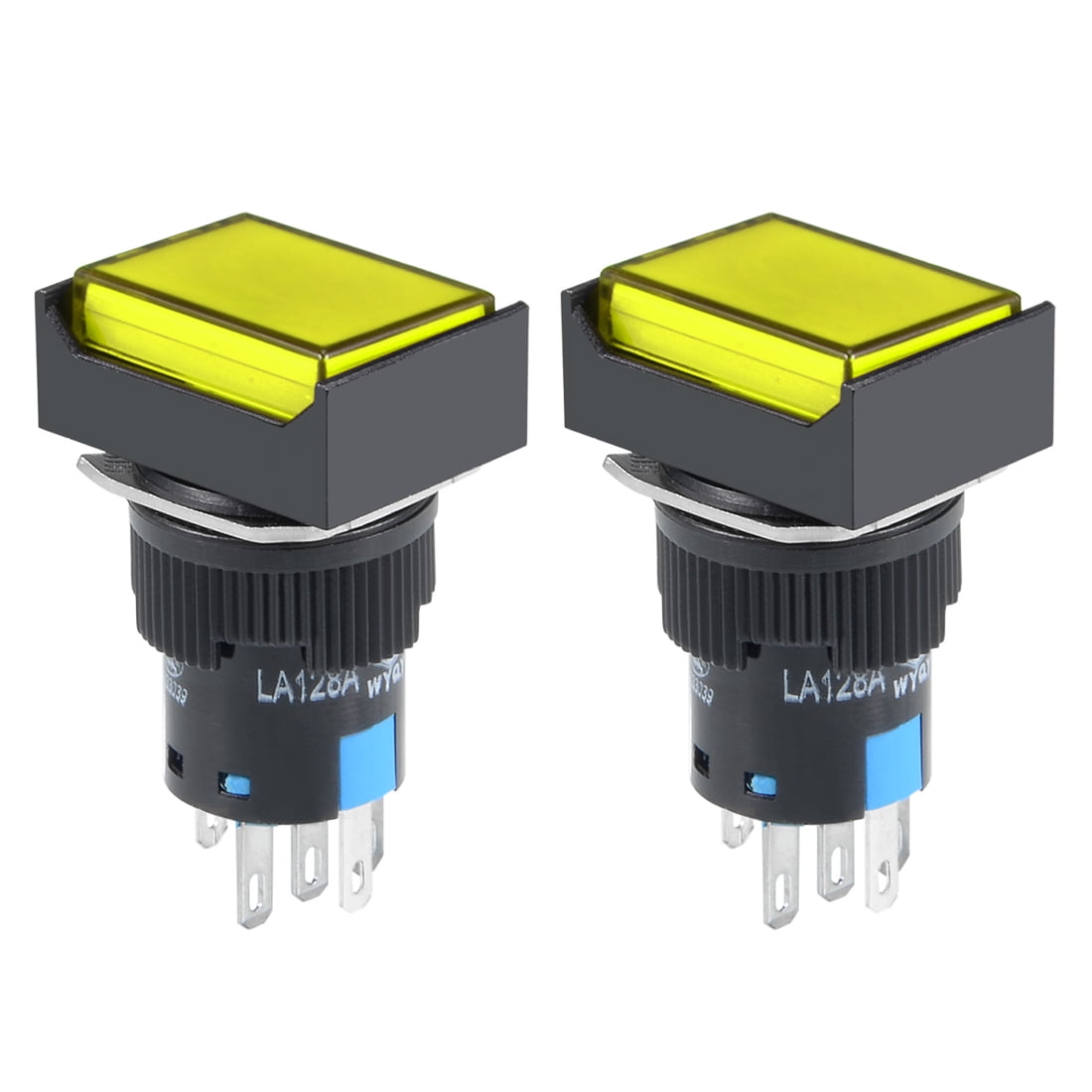 2Pcs 16mm Momentary Push Button Switch Yellow Light Square Button 1 NO ...