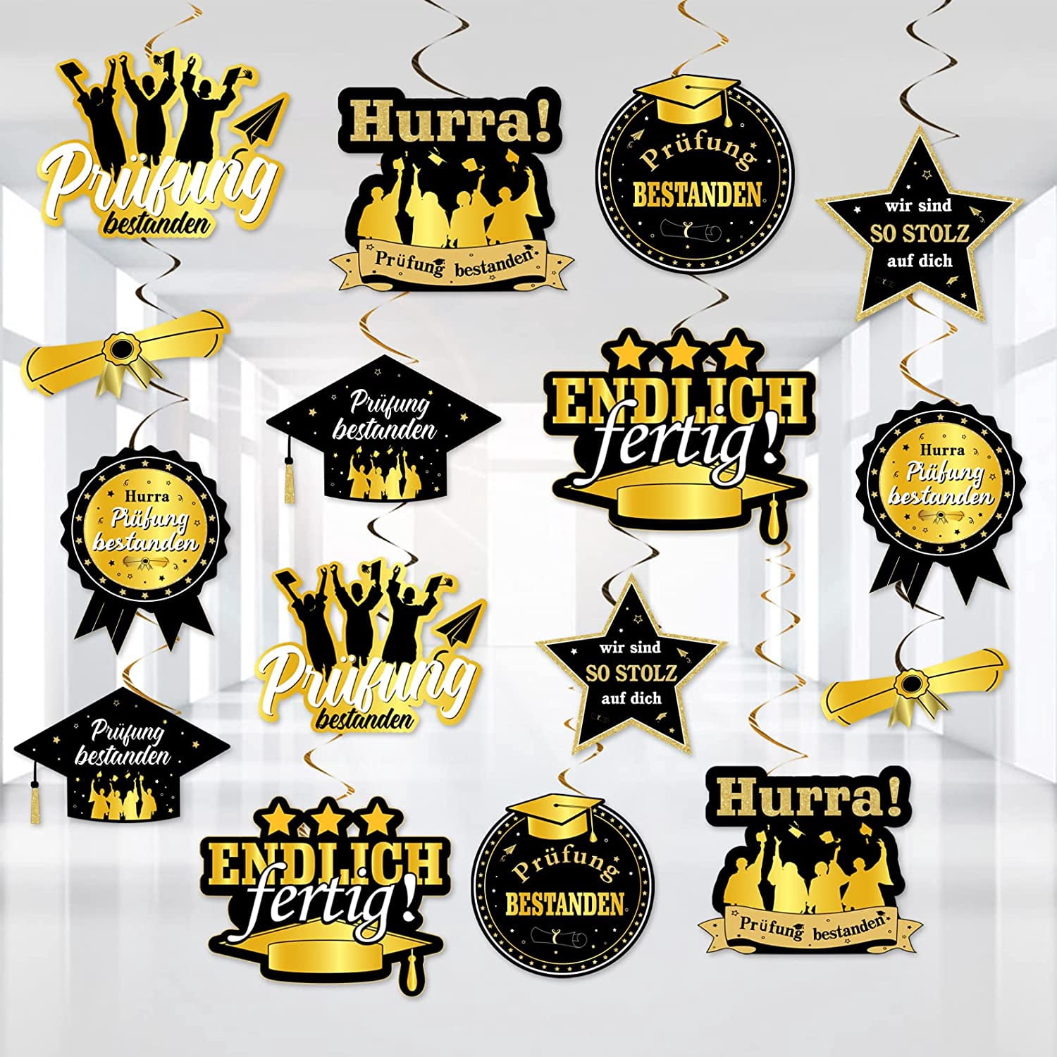 24Pcs Black Gold Graduation Hanging Swirls, High School Examination ...