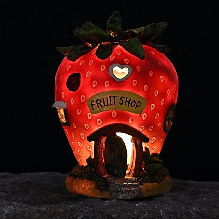 Strawberry Fairy House Solar Powered Led Outdoor Garden Decor Lights ...