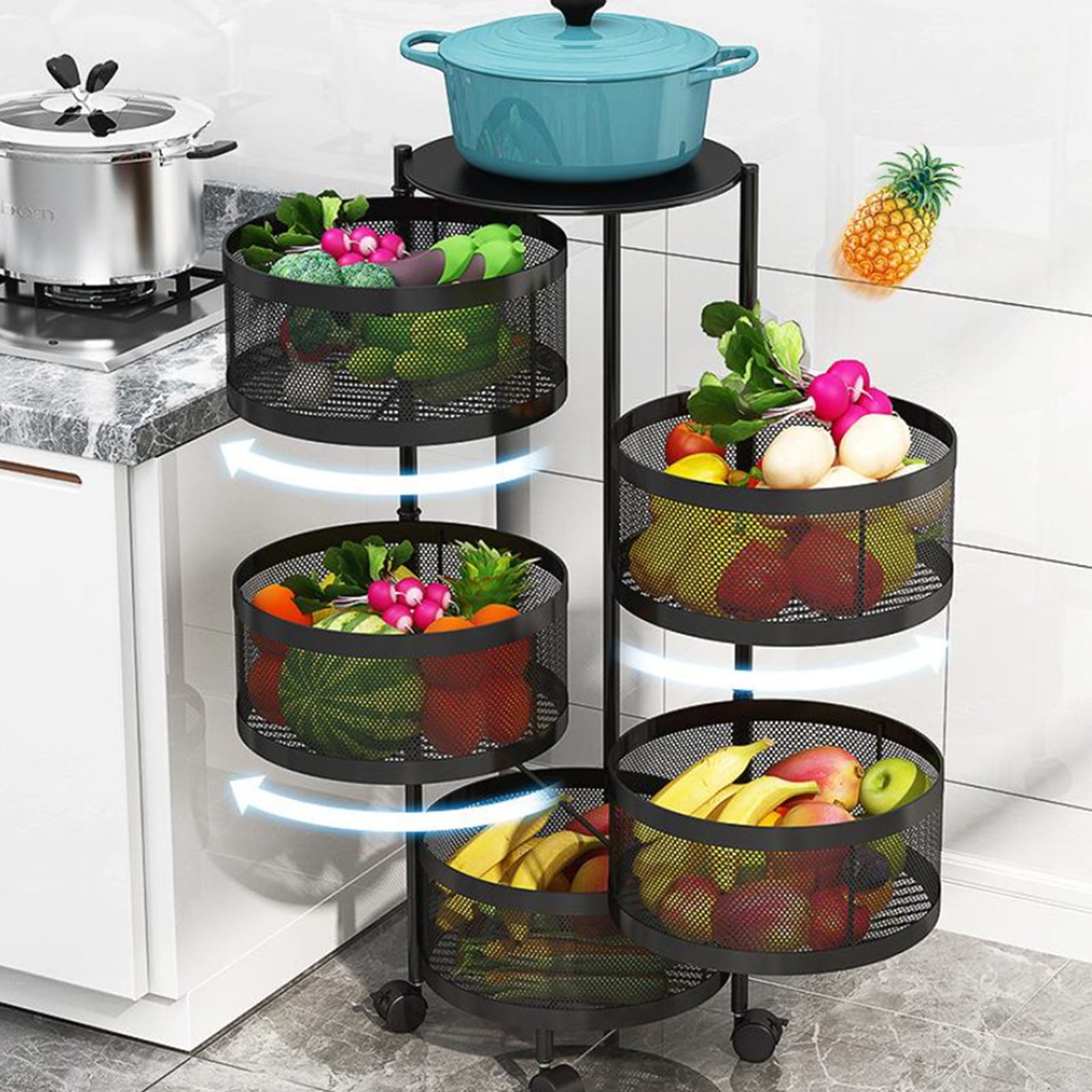 Buy tonchean 5 Tier Fruit Vegetable Storage Basket Rolling Cart for ...