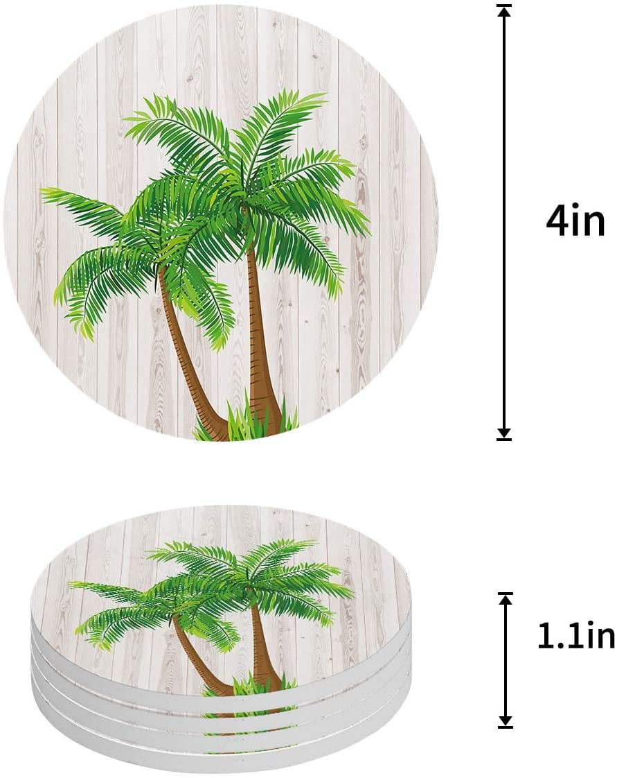 ZHANZZK Tropical Plant Coconut Tree Wood Grain Set of 6 Round Coaster ...