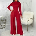 Womens Long Sleeve Turtleneck Jumpsuit for Casual Work Elegant Solid ...