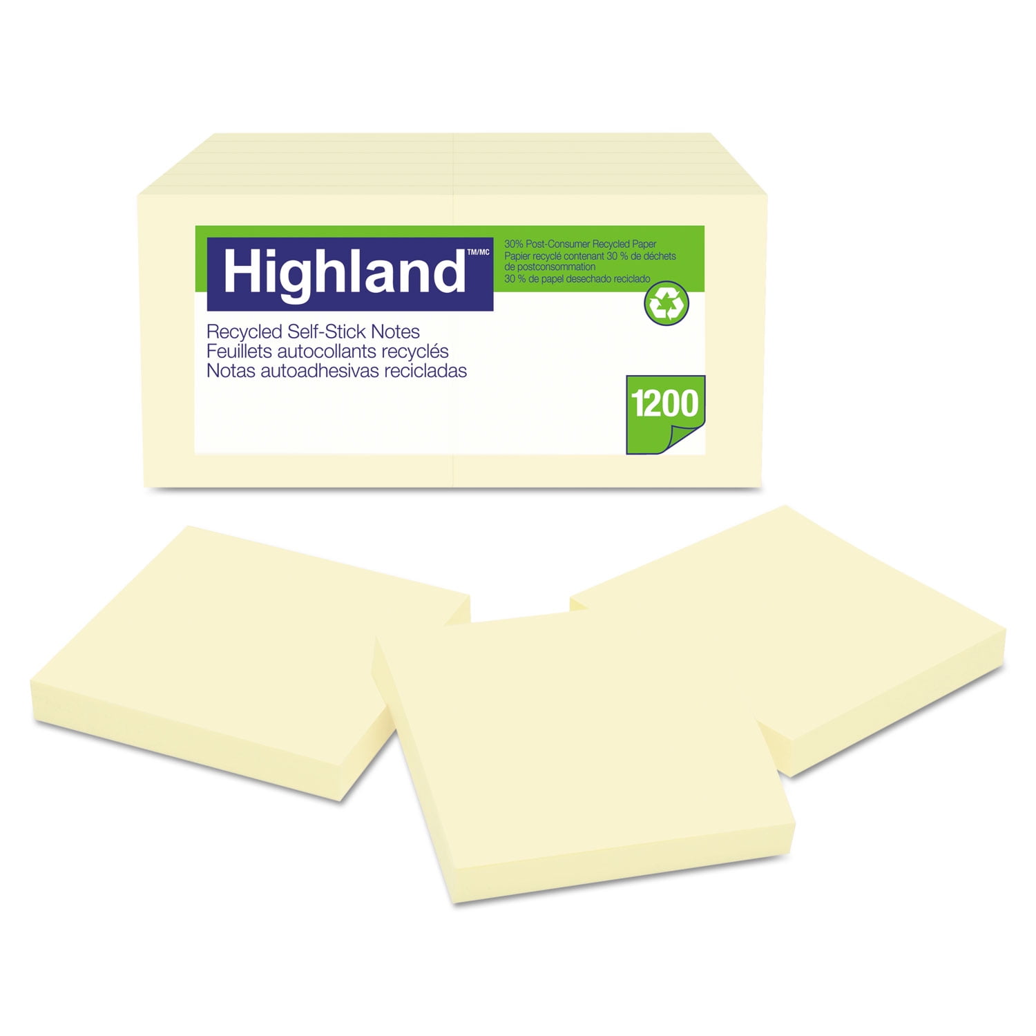 Highland Recycled Self Stick Notes 3 x 3 Yellow 100 Sheets/Pad 12 Pads ...