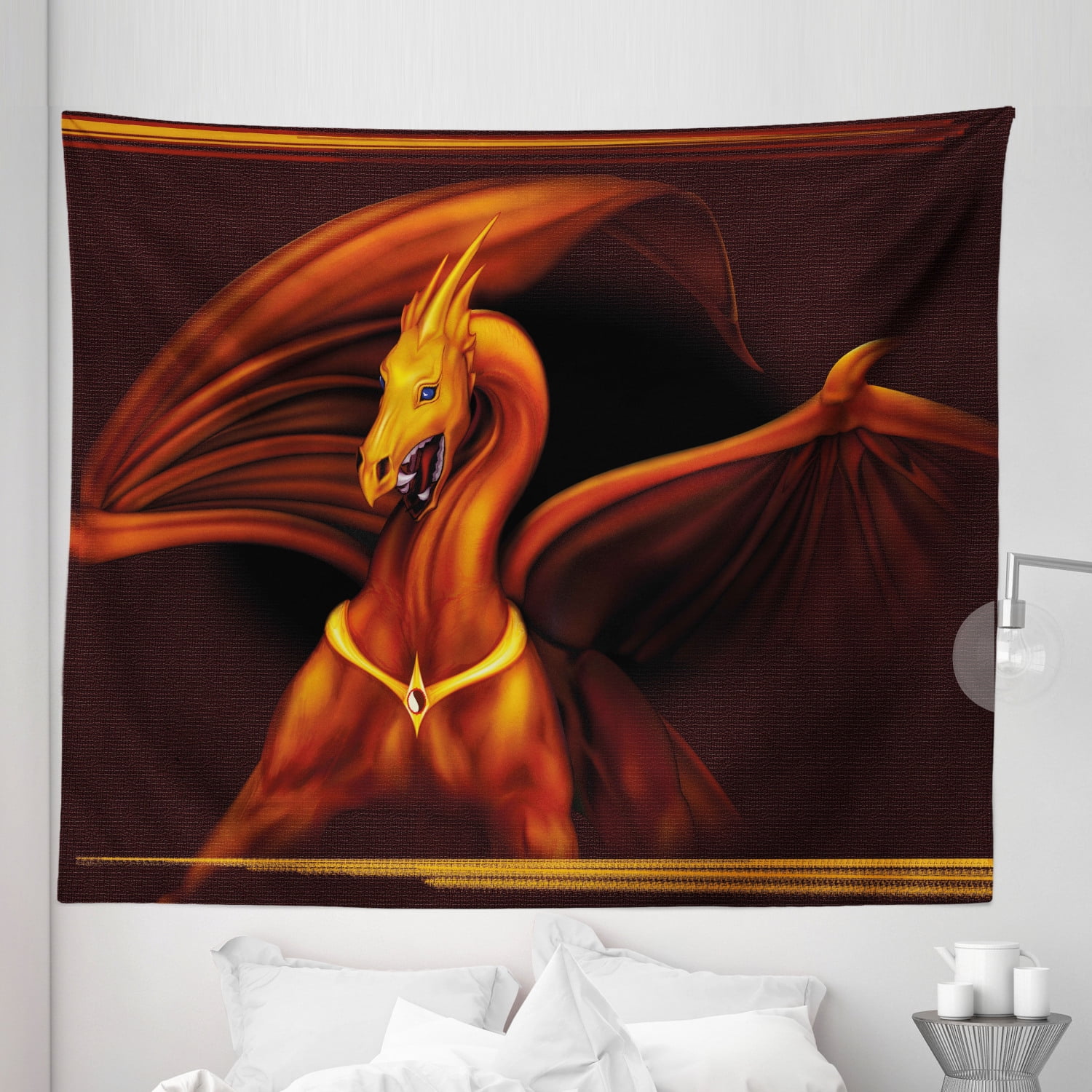 Dragon Tapestry, Legandary Tricorn Dragon on Dark Background Wild ...