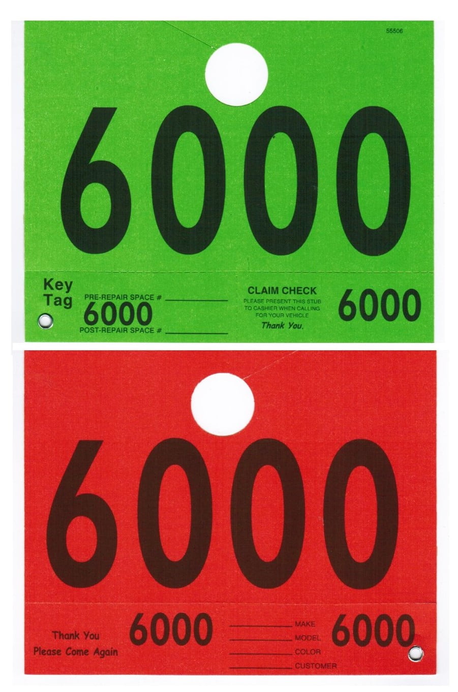 Numbered Auto ID Tag w Hang Slit and Claim Check, 5-1/4" x 6-1/2", Red ...