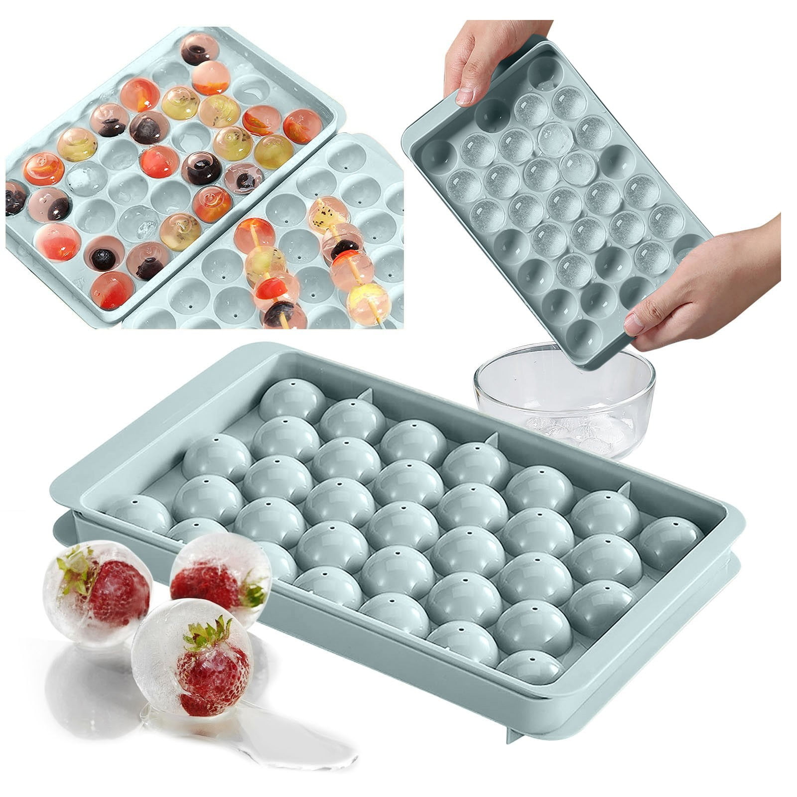 2PC Round Ice Tray With Cover Ice 33 Maker Grids Round Trays With Lid ...