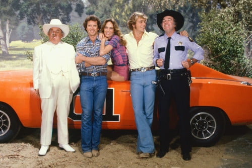 Dukes Of Hazzard Boss Hog Luke Daisy Bo Rosco pose by General Lee 24X36 ...