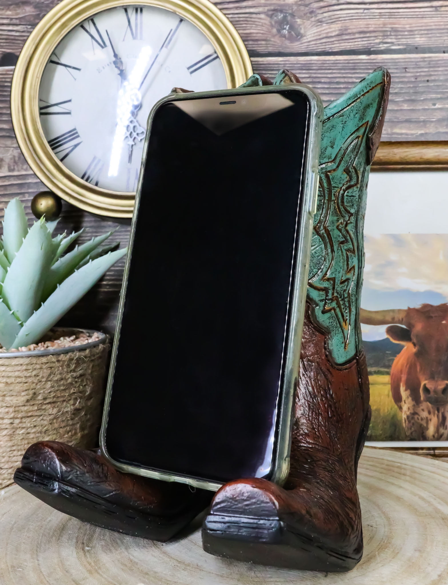 Rustic Western Teal Green Tooled Leather Cowboy Boot Cell Phone Book ...
