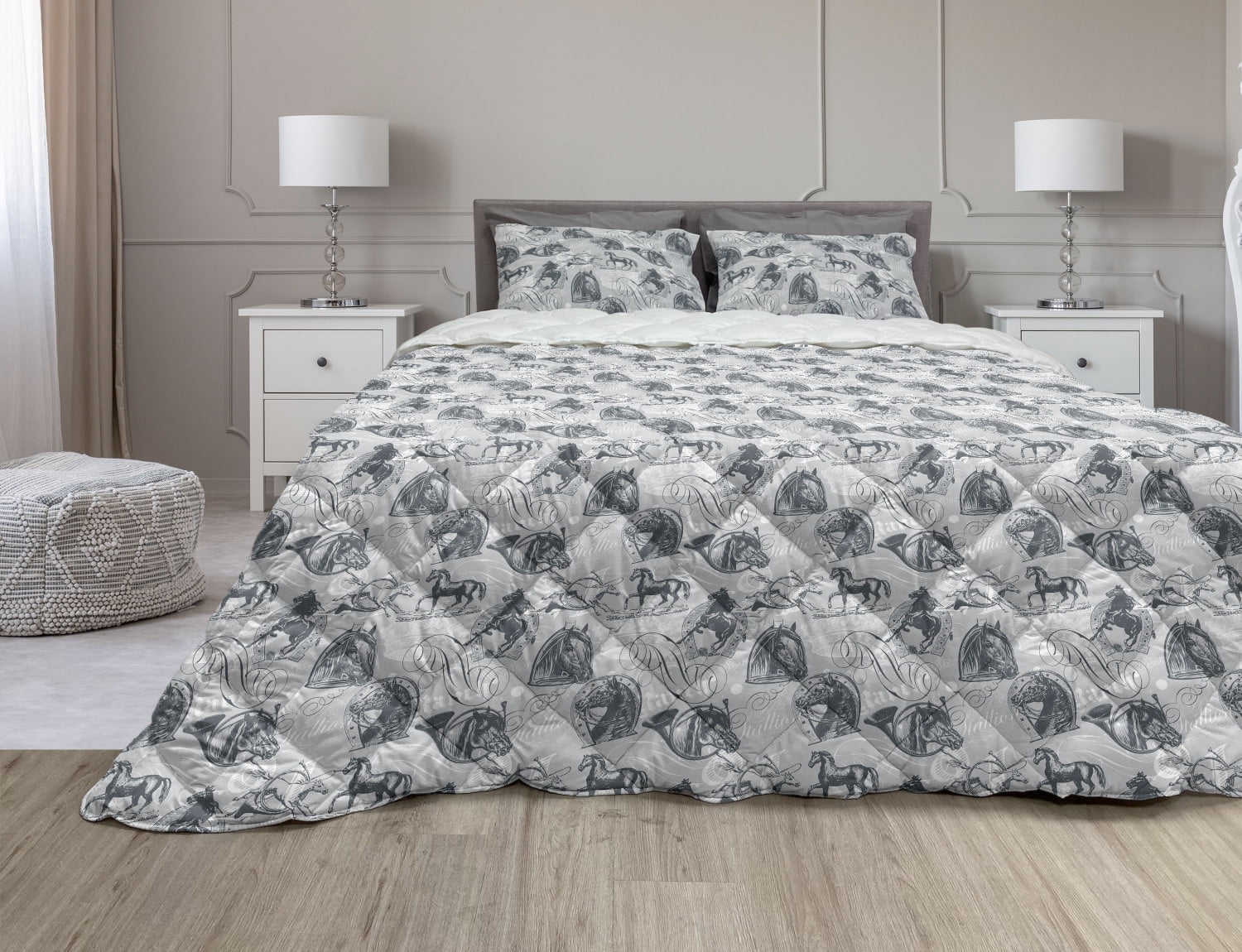 Grey Comforter & Sham Bedding Set, Different Kind of Nostalgic Gentle ...
