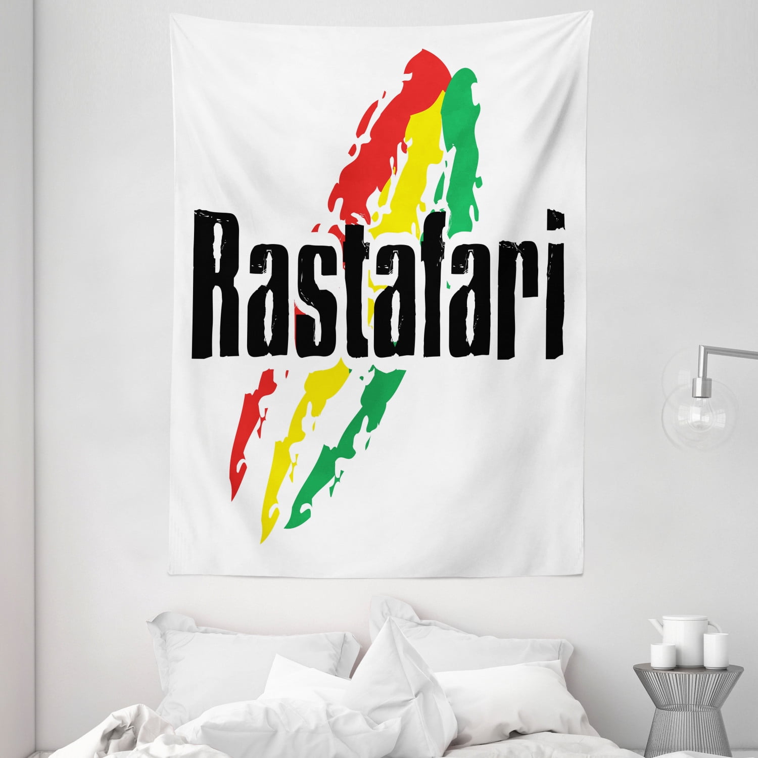 Rasta Tapestry, Reggae Rastafari Lettering on Grunge Design Flag Colors ...