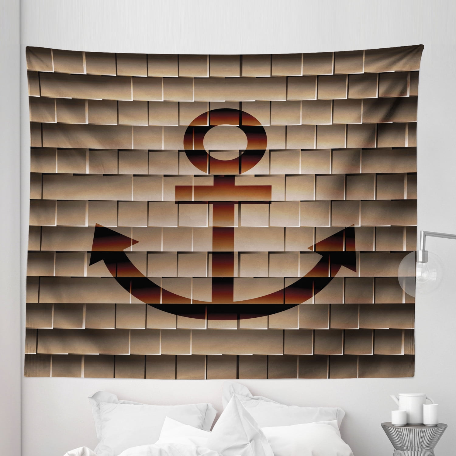 Nautical Tapestry, Digital Nautical Anchor on Square Marine Life Theme ...