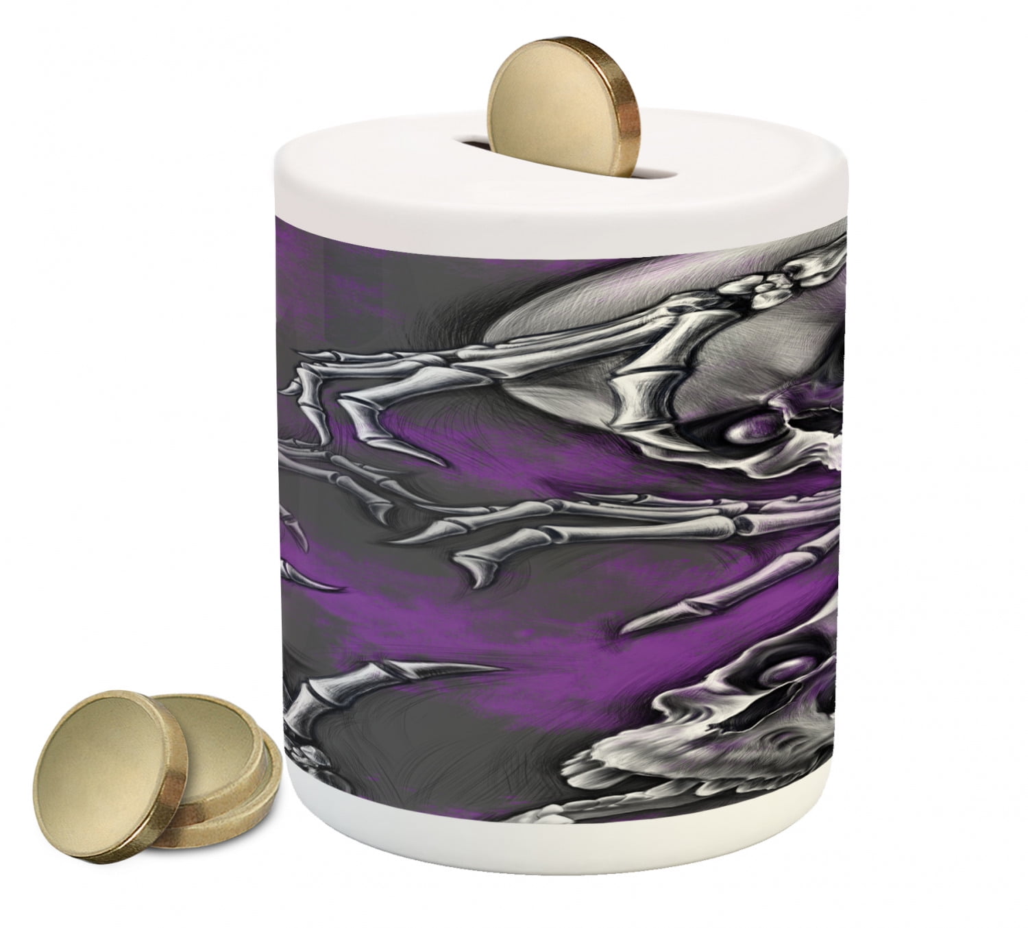 Skull Piggy Bank, Scary Creepy Spooky Happy Smiling Skeleton Boned Hand ...