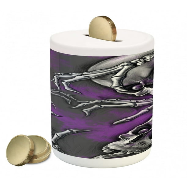 Skull Piggy Bank, Scary Creepy Spooky Happy Smiling Skeleton Boned Hand ...