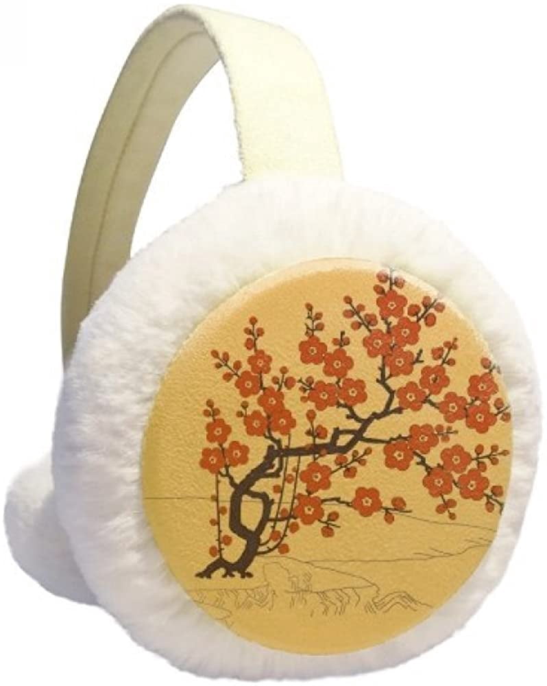 Painting Japanese Culture Red Flower Winter Ear Warmer Cable Knit Furry ...