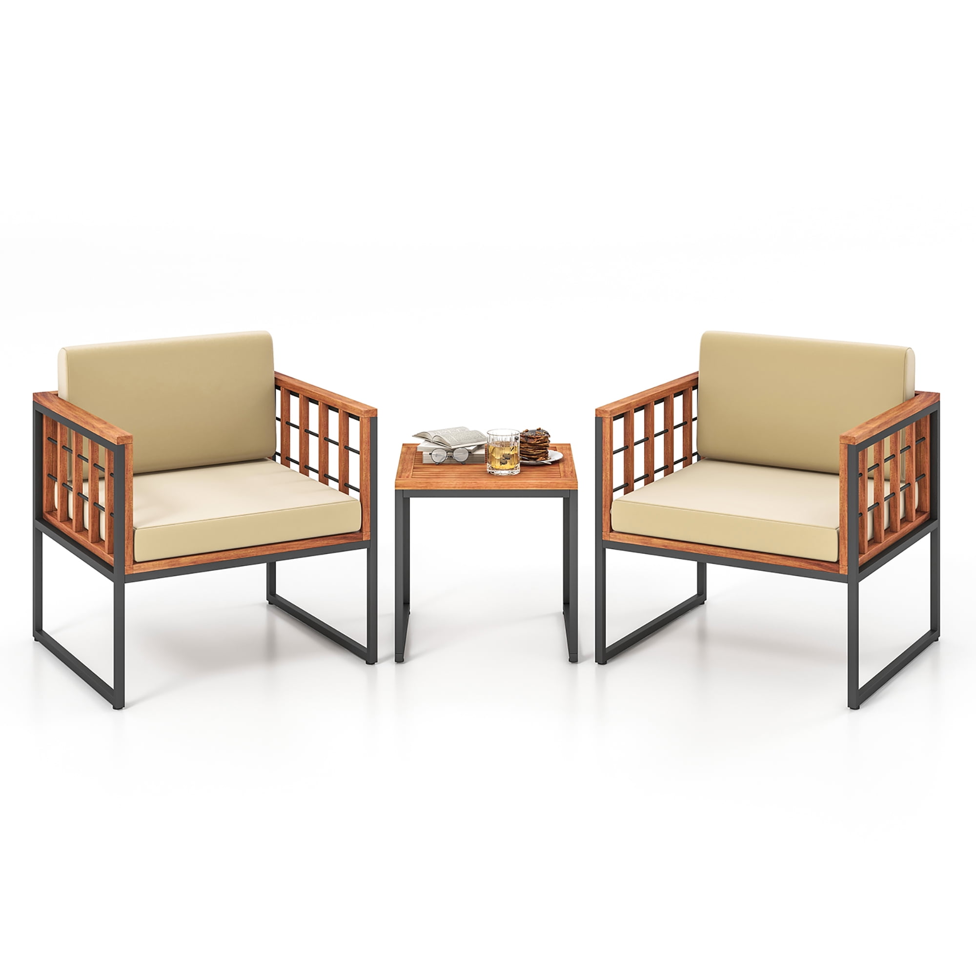 Click here for Gymax 3 Pieces Patio Furniture Set Acacia Wood Bis... prices