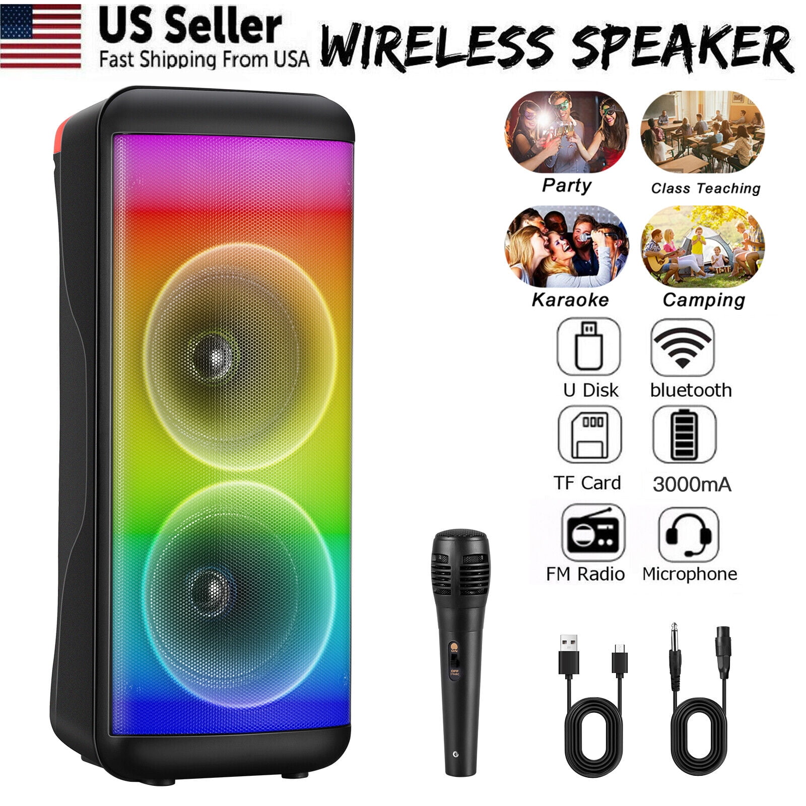 Lohoms Portable Wireless Speaker, Dual 8" Subwoofer Bluetooth Speaker W ...