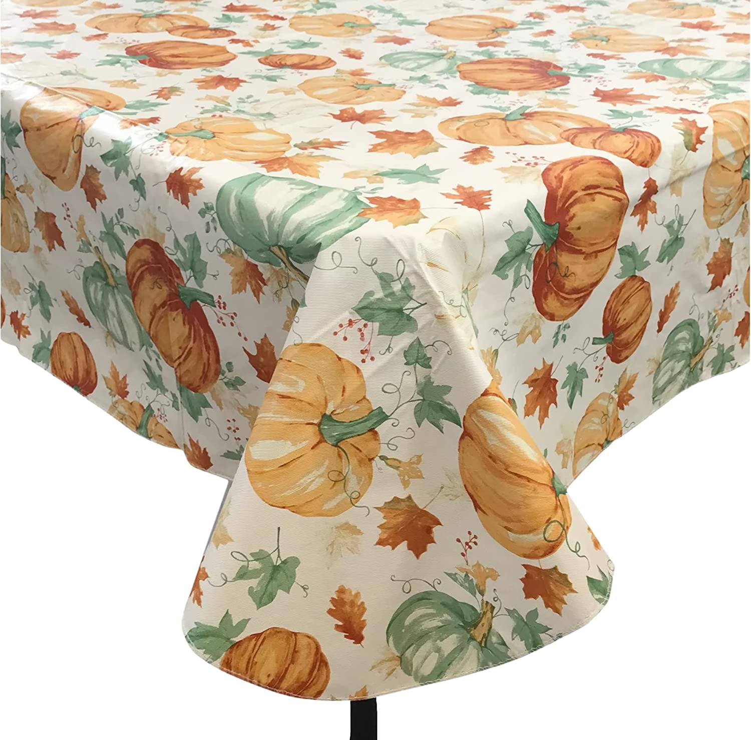 Thanksgiving Fall Flannel Back Vinyl Tablecloth: Orange and Green ...
