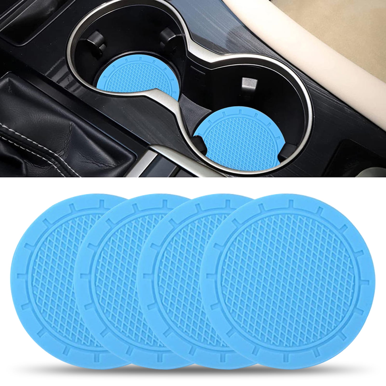 Hesroicy Car Cup Coaster Anti-deform Groove Pattern PVC Anti-slip Round ...