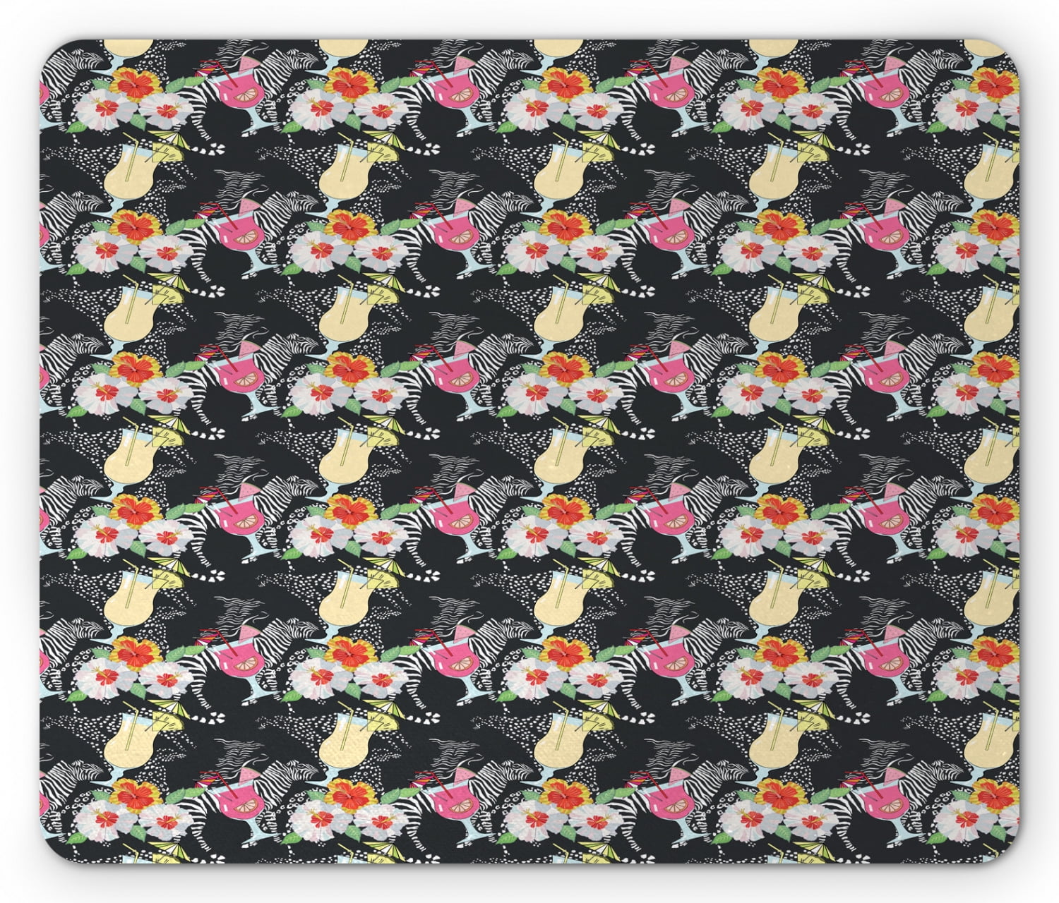 Aloha Mouse Pad, Pattern with Cocktails and Hibiscus Blossoms on Zebra ...