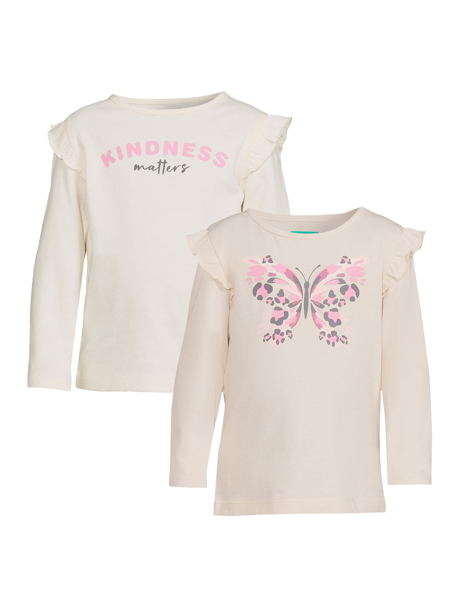 365 Kids from Garanimals Girls Ruffle T-Shirt, 2-Pack, Sizes 4-10 ...