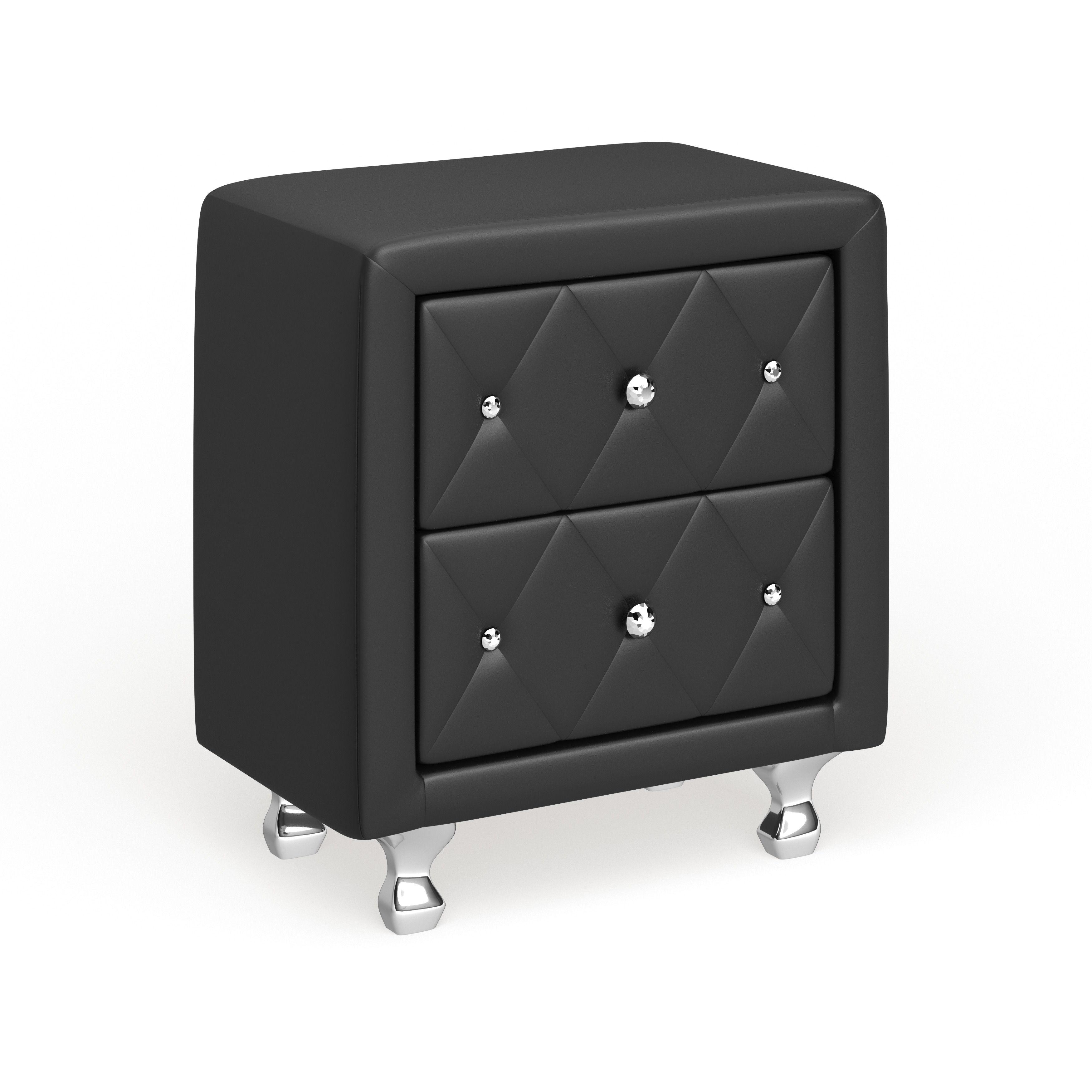 Silver Orchid Porten Crystal Tufted Black Upholstered Nightstand ...
