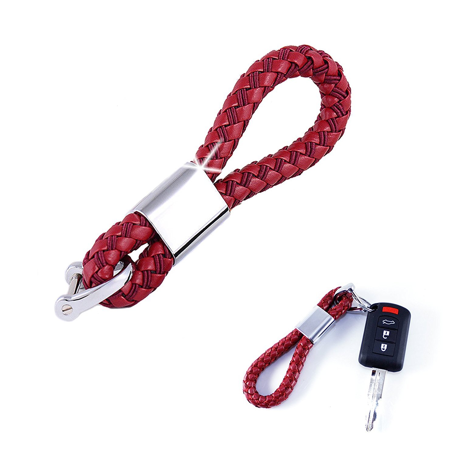 Xotic Tech 1 Piece Braided Red Leather Strap Key Chain Ring Universal ...