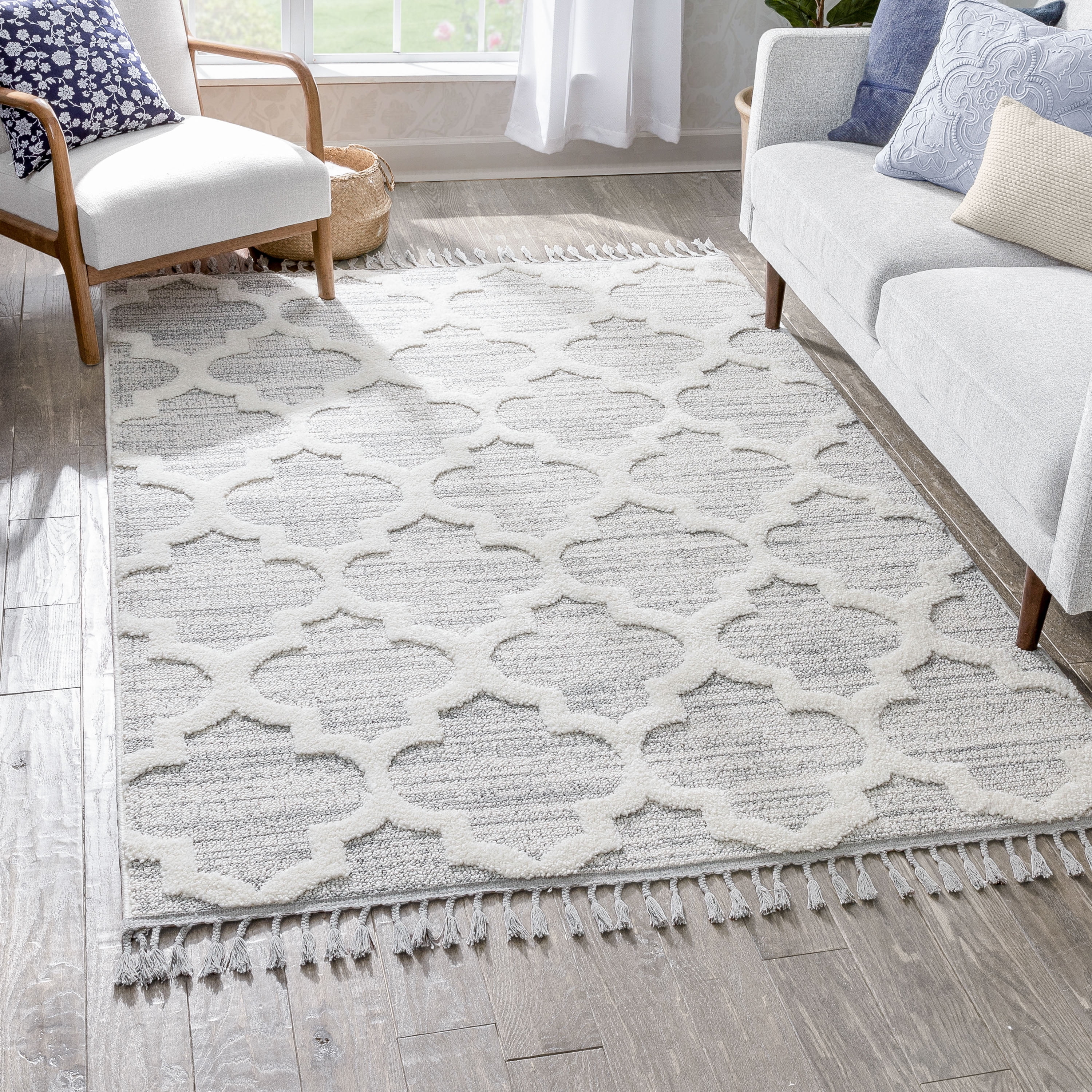 Well Woven Vera Cream Moroccan Lattice High-Lo Textured Area Rug 5x7 (5 ...