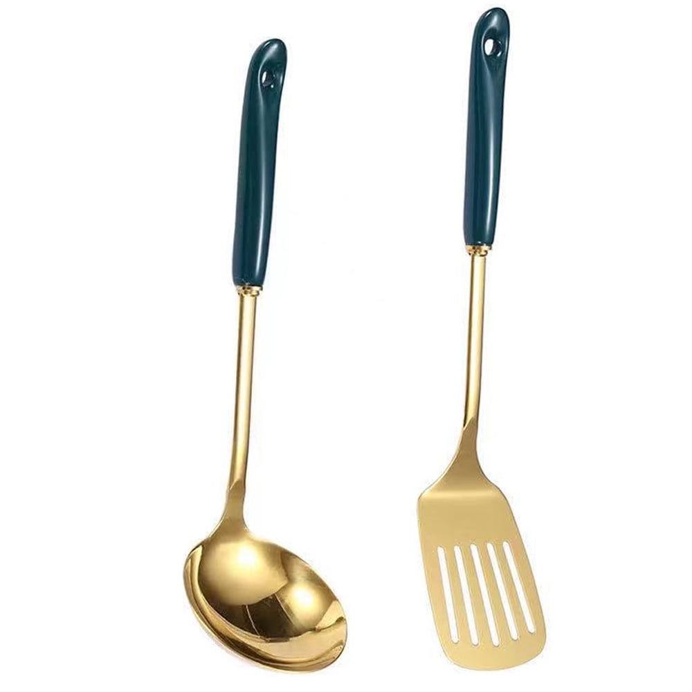 2 Pcs Gold Cooking Utensil Set,Vintage Look Stainless Steel Kitchen ...