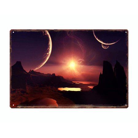Fantasy Nature Landscape Mountains Planets Universe metal tin sign ...