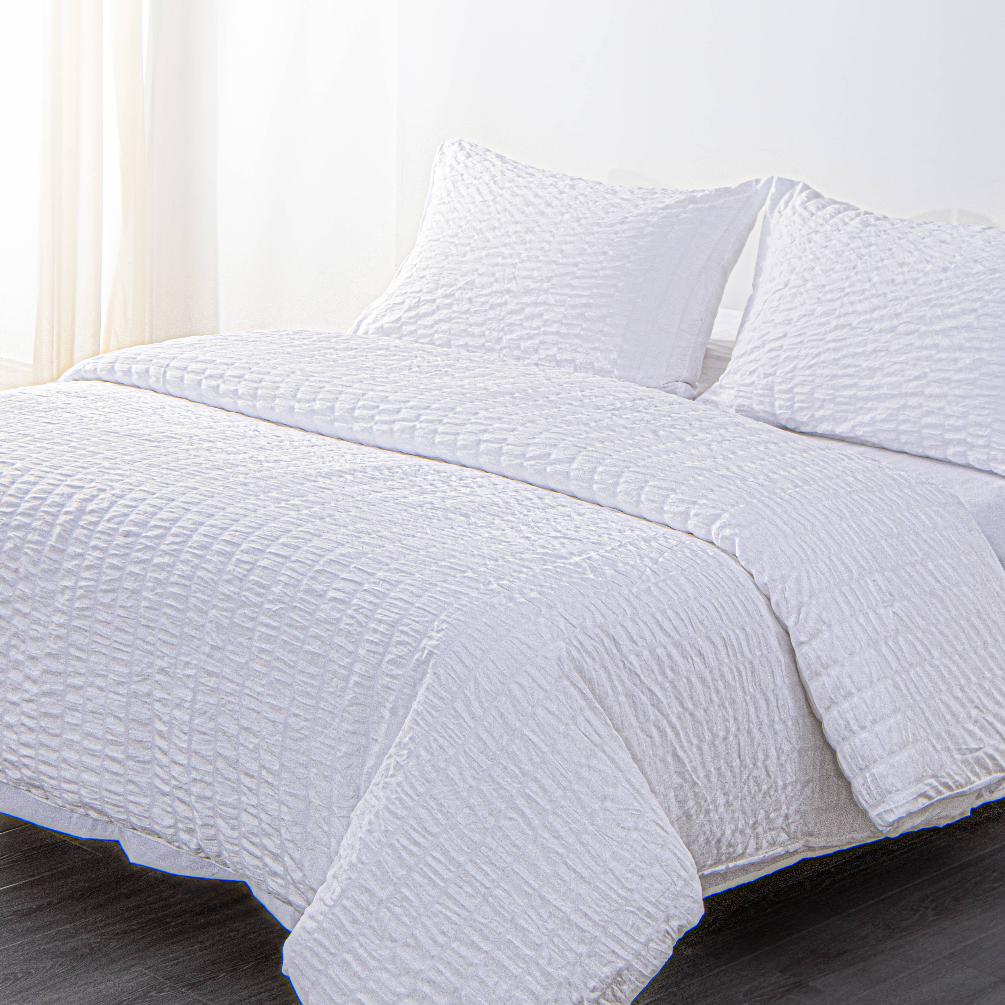 ORGANICTUNE Seersucker Textured Stripe Duvet Cover Set, Ultra Soft ...